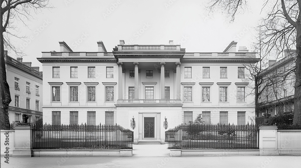 Historic Mansion: A grand neoclassical mansion with a stately facade ...