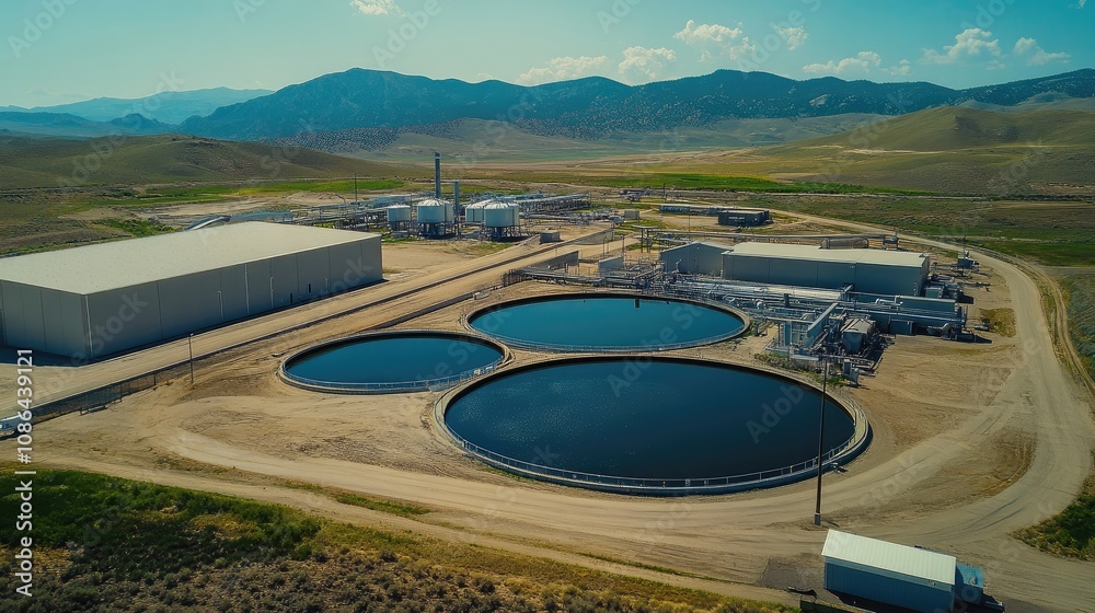 Large treatment basins in a modern wastewater plant, illustrating eco ...