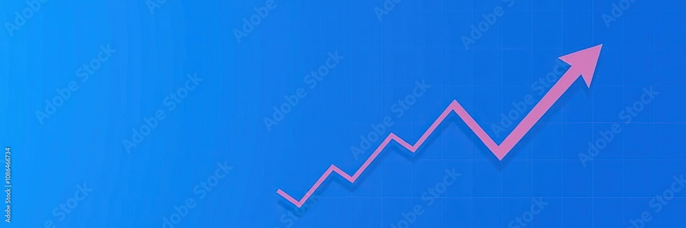 Blue background stock market image with arrow and uptrend line in ...