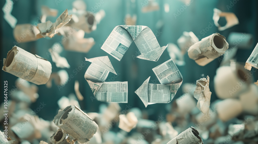 Newspaper recycling symbol, made of recycled newspaper, magazines ...