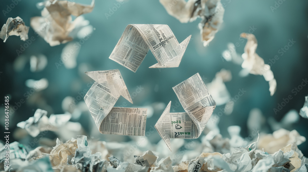 Newspaper recycling symbol, made of recycled newspaper, magazines ...