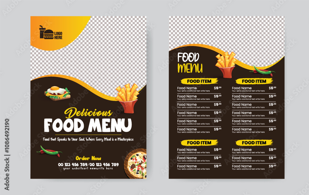 Double sided a4 size Food menu template, Fast food menu board, Burger ...