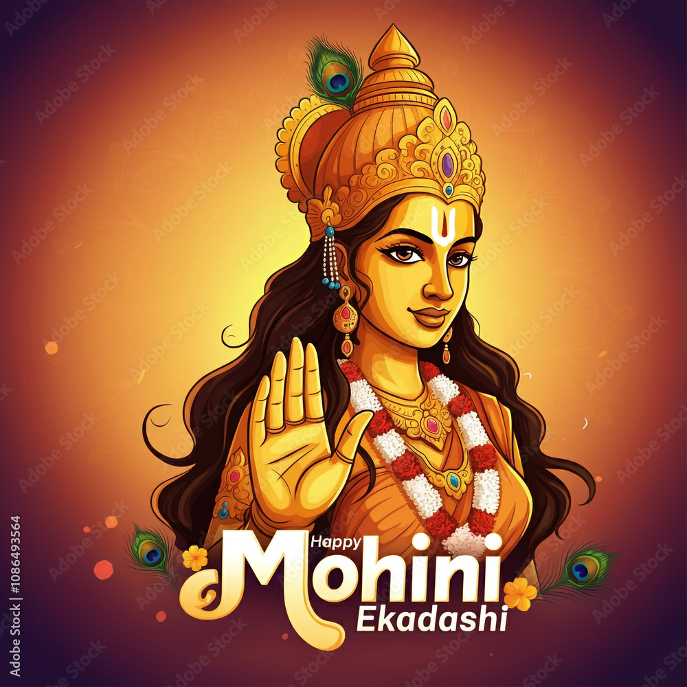 Beautiful illustration of Lord Vishnu in Mohini avatar with divine ... Beautiful illustration of Lord Vishnu in Mohini avatar with divine ...
