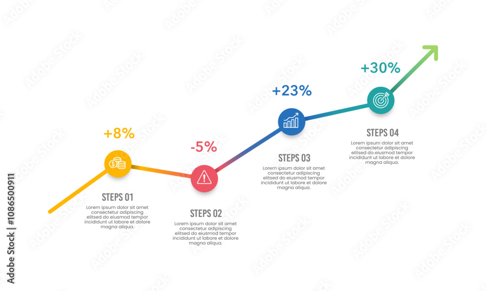 Infographic arrows with point profit show 4 stages of company growth ...