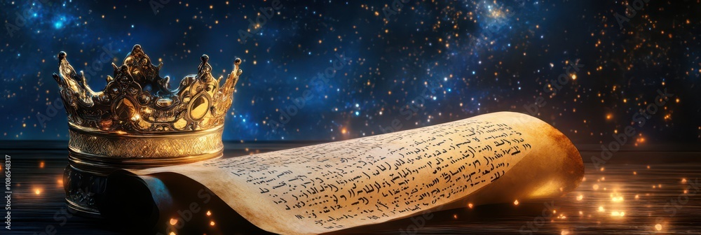 Purim festivity with ancient scroll and crown symbolizing jewish ...