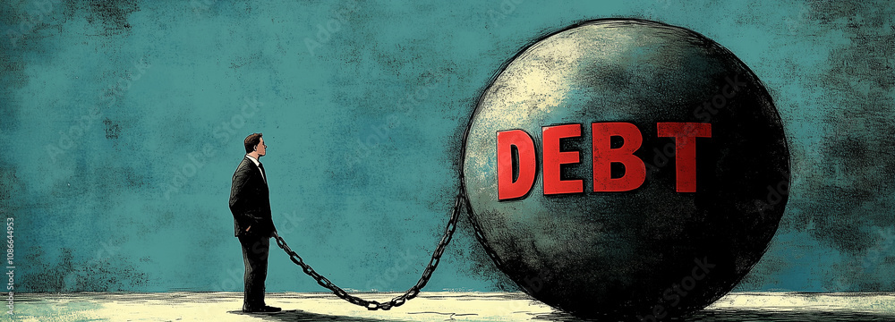 Abstract illustration depicting the heavy burden of debt in modern ...