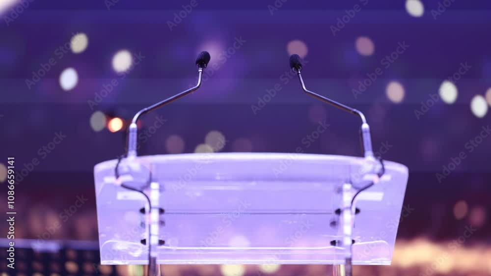 lectern desk. 4K video with a desk used by a speaker to deliver his ...