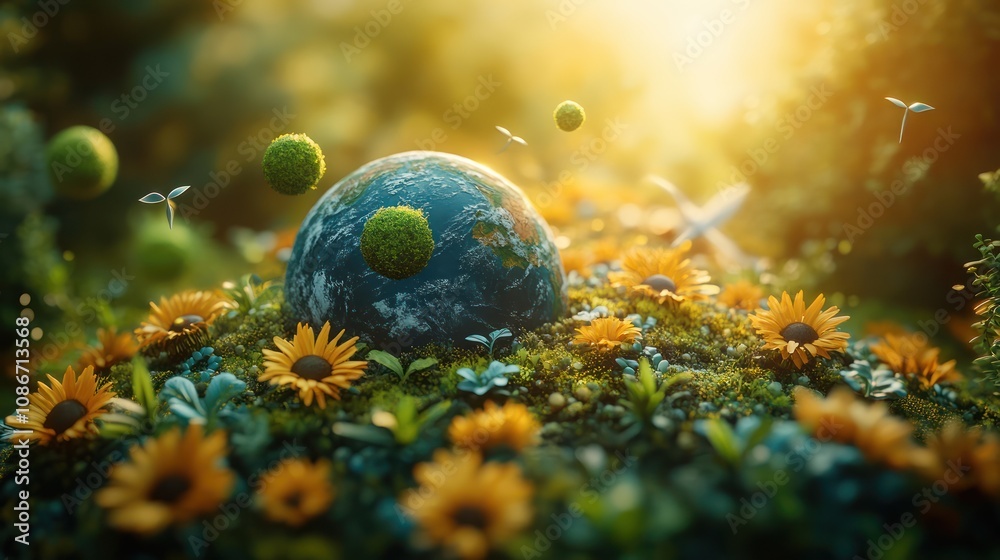 3D detailed solar system model with planets made of solar and wind ...