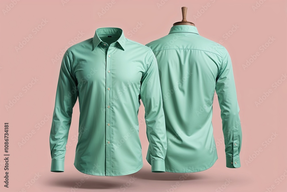 Elegant Pastel Green Smart Casual Button-Up Shirt Mockup Design Front ...