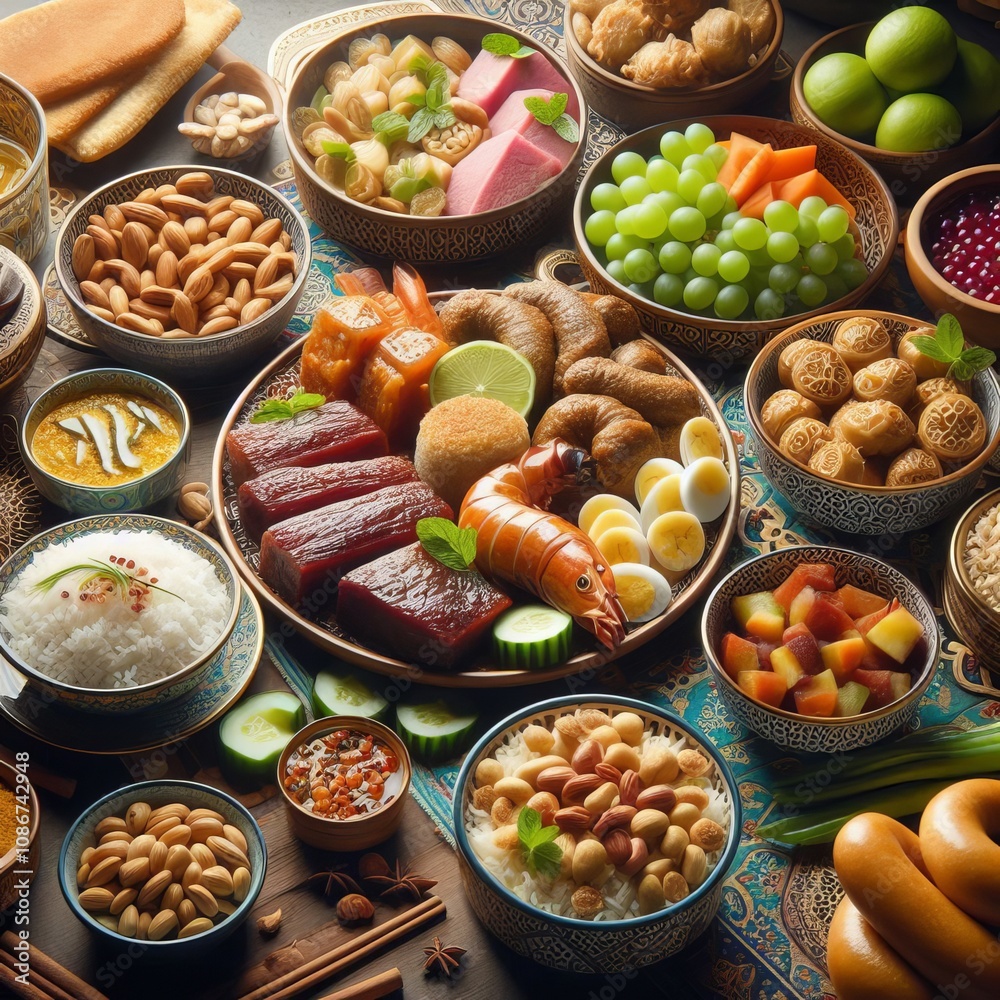 Eid al Fitr Food A close up shot of traditional Muslim dishes du Stock ...