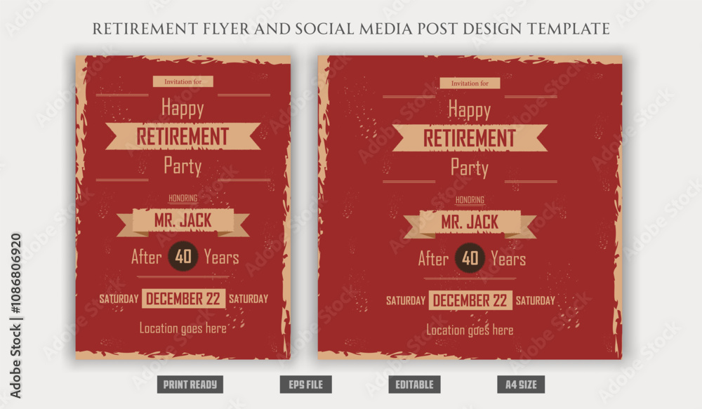 Happy Retirement party poster banner flyer brochure a4 design template ...