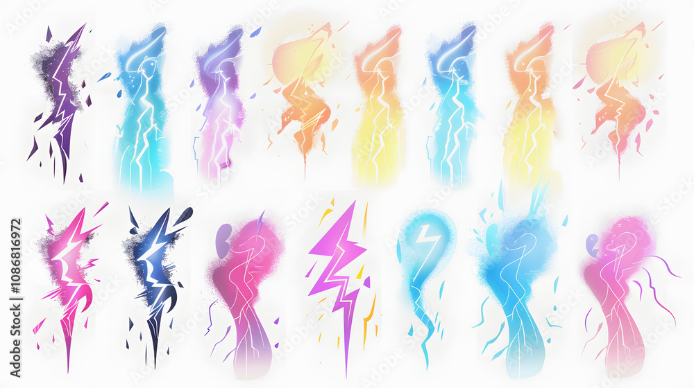 cartoon lightning animation. animated frames of electric strike, magic ...