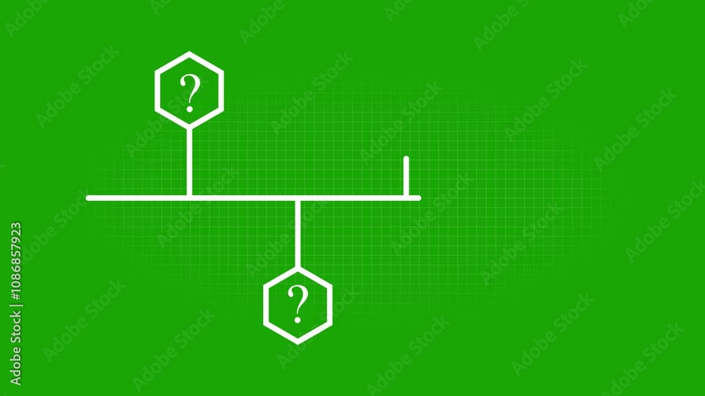 Minimalist horizontal timeline with hexagon markers and question marks ...