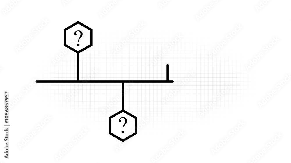 Minimalist horizontal timeline with hexagon markers and question marks ...