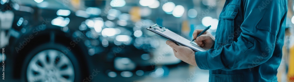 Car Mechanic Inspecting Vehicle Maintenance Order, Dedicated technician ...