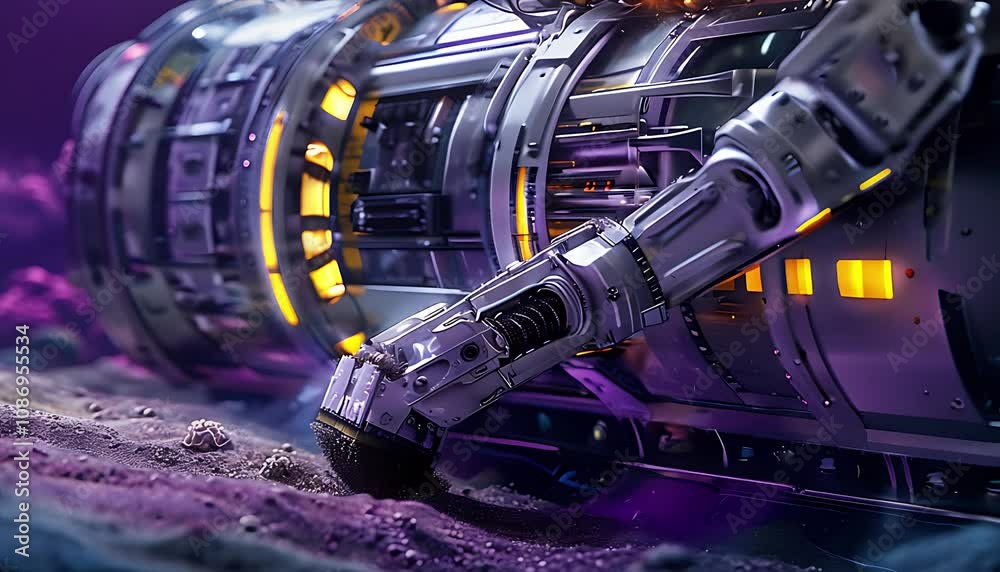 Futuristic robotic vehicle exploring alien landscape, sleek design ...