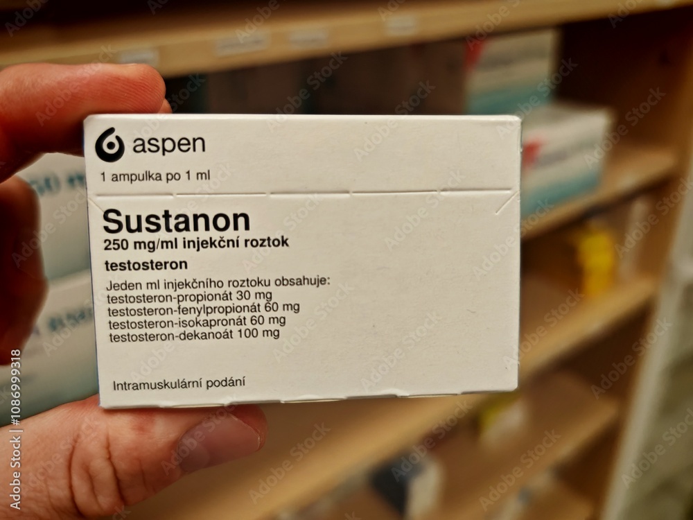 Prague, Czech Republic-November 9 2024: SUSTANON Aspen box of ...