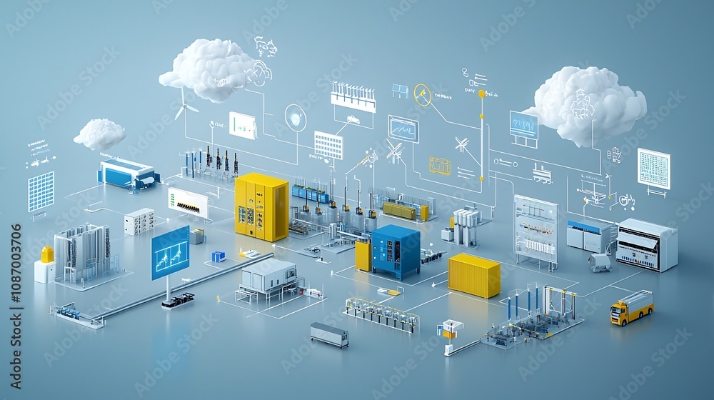 Advanced power grid showcasing a centralized system that connects ...