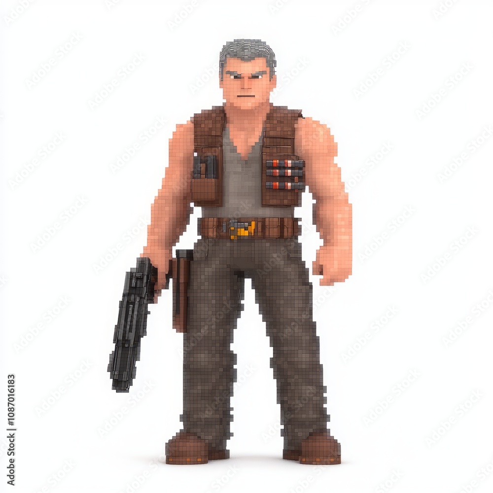 Pixelated Bounty Hunter NPC Male Character Model with Blaster and ...