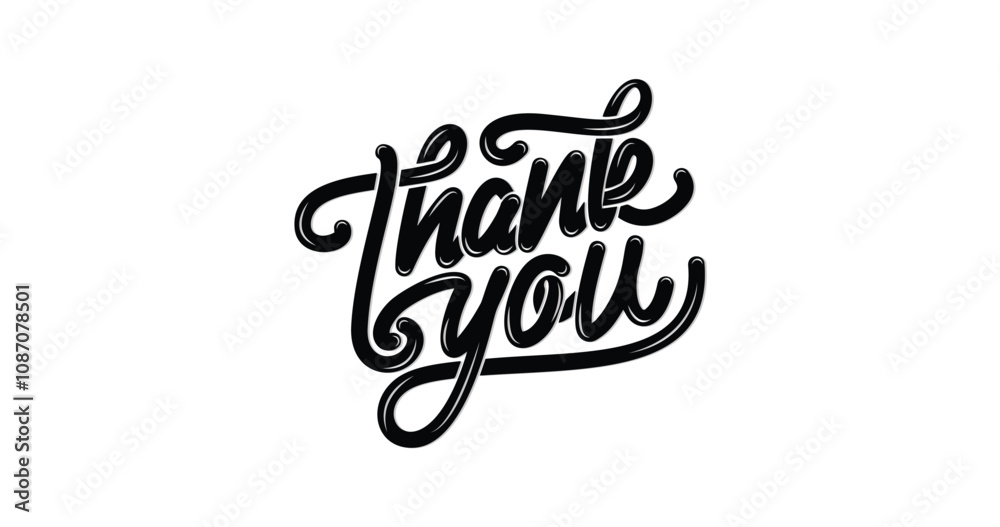 Thank You Text Vector Illustration - Handwritten Calligraphy in Black ...