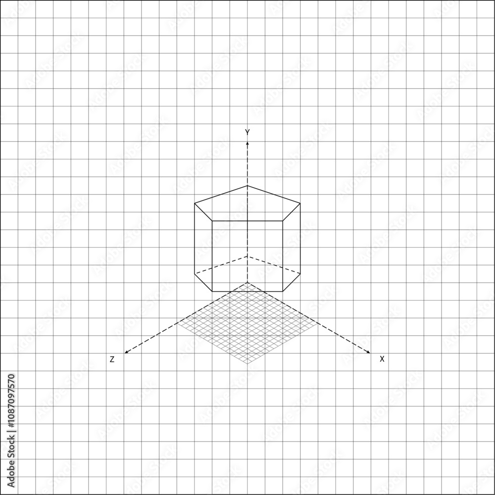 Image of volumetric pentagon on coordinate grid on notebook sheet of ...