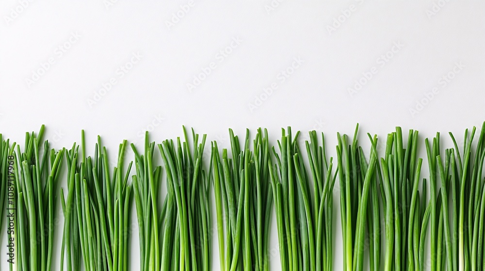 Isolated on white background bunch of chives with clean-cut ends ...