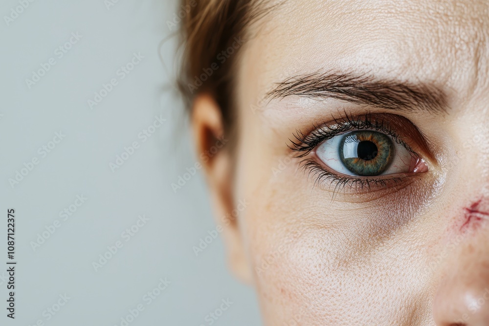 Woman with a black eye, signs of injury and bruising, 3D illustration ...