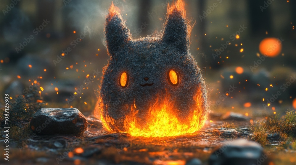 Charming miniature flame creature, vibrant RPG sprite, whimsical ...