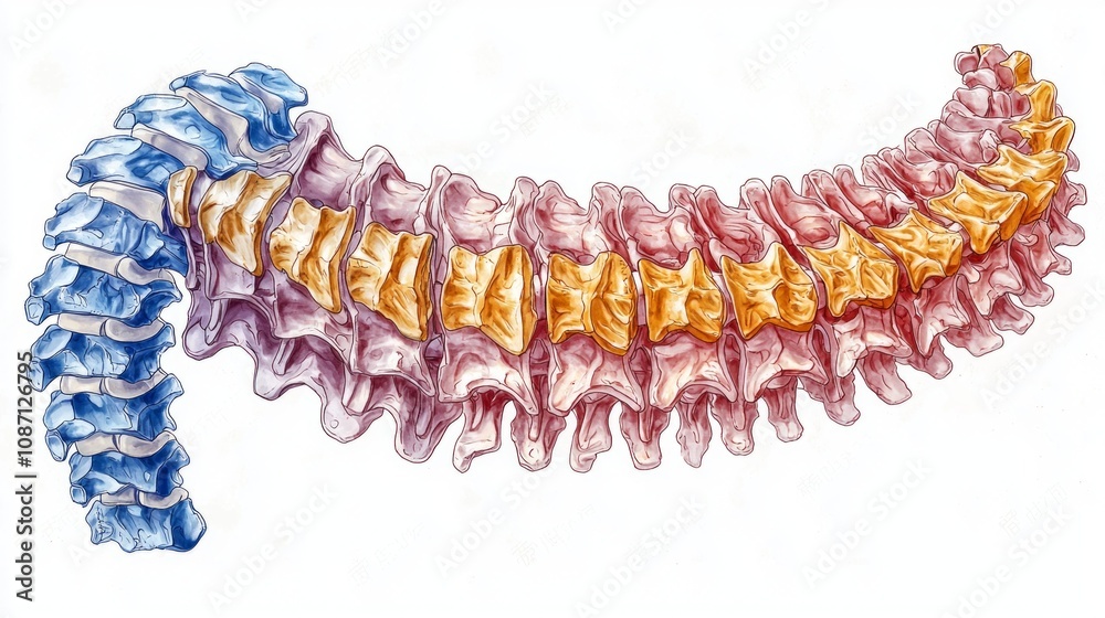 Detailed representation human spine illustrating cervical thoracic ...