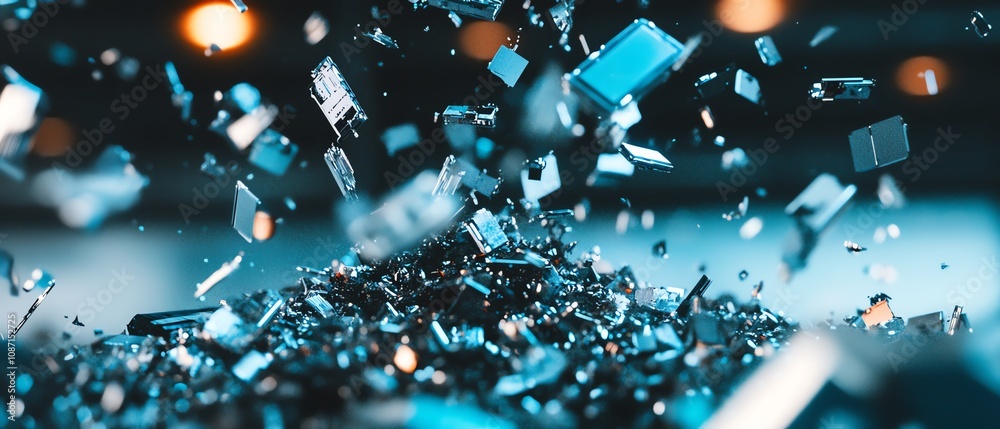 Abstract image of shattered blue fragments exploding, creating a ...