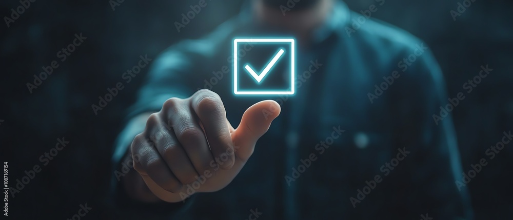 Person using a holographic interface to select a glowing digital ...