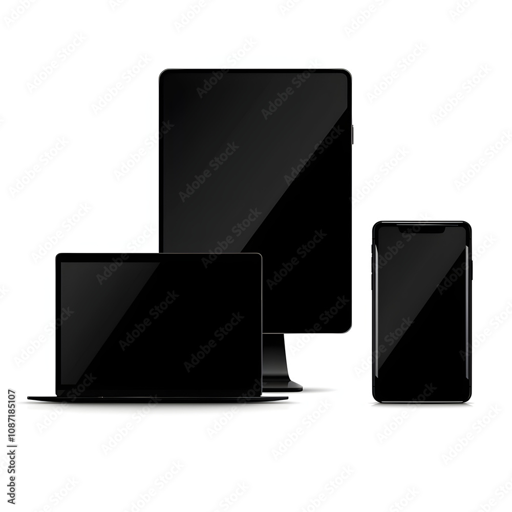 devices dark color screen mockup. smartphone, tablet, laptop and ...