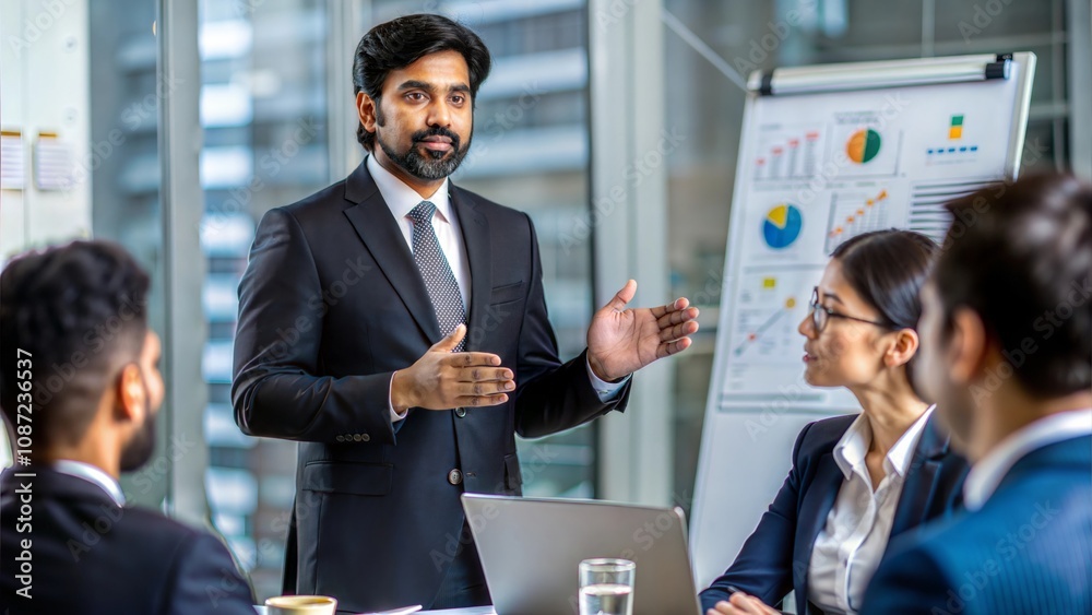 An Indian professional explaining the roadmap of a business project to ...