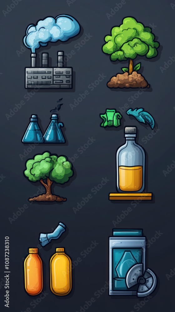 Cartoon Illustrations of Environmental Concerns and Solutions Stock ...