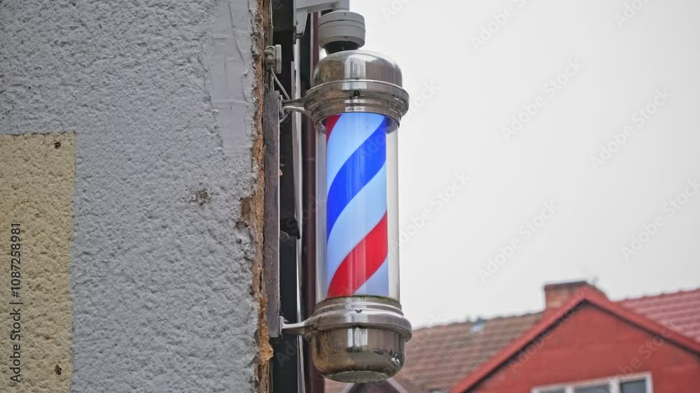 Classic Vintage Barbershop Spinning Barber Pole Red and Blue Striped ...