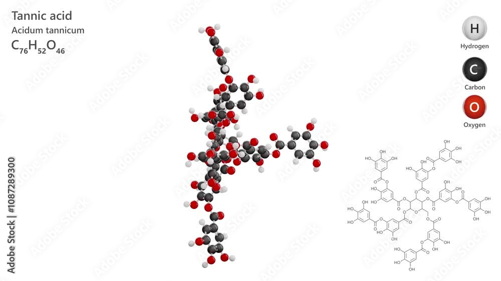 Tannic Acid. Animated 3D model of a molecule. Molecular formula ...