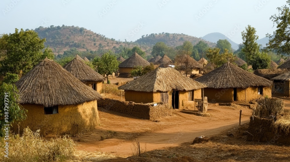 Experience stunning views of traditional mud huts in a vibrant African ...