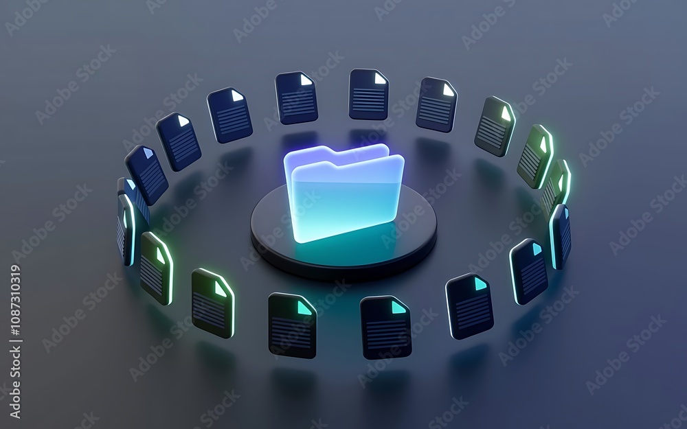 Centralized Data Management: A futuristic 3D rendering of a glowing ...