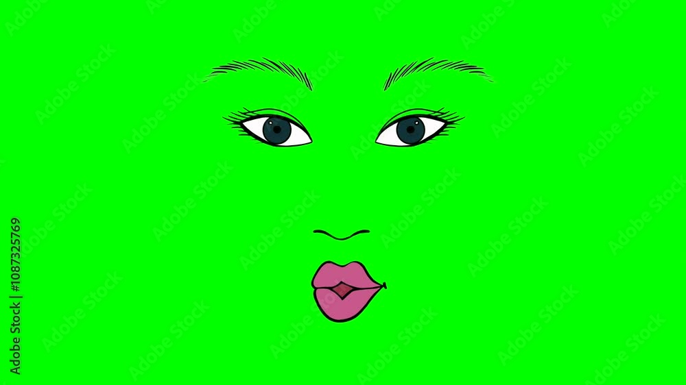 Cartoon eyes, brows,nose and talking mouth or girl or woman face on ...