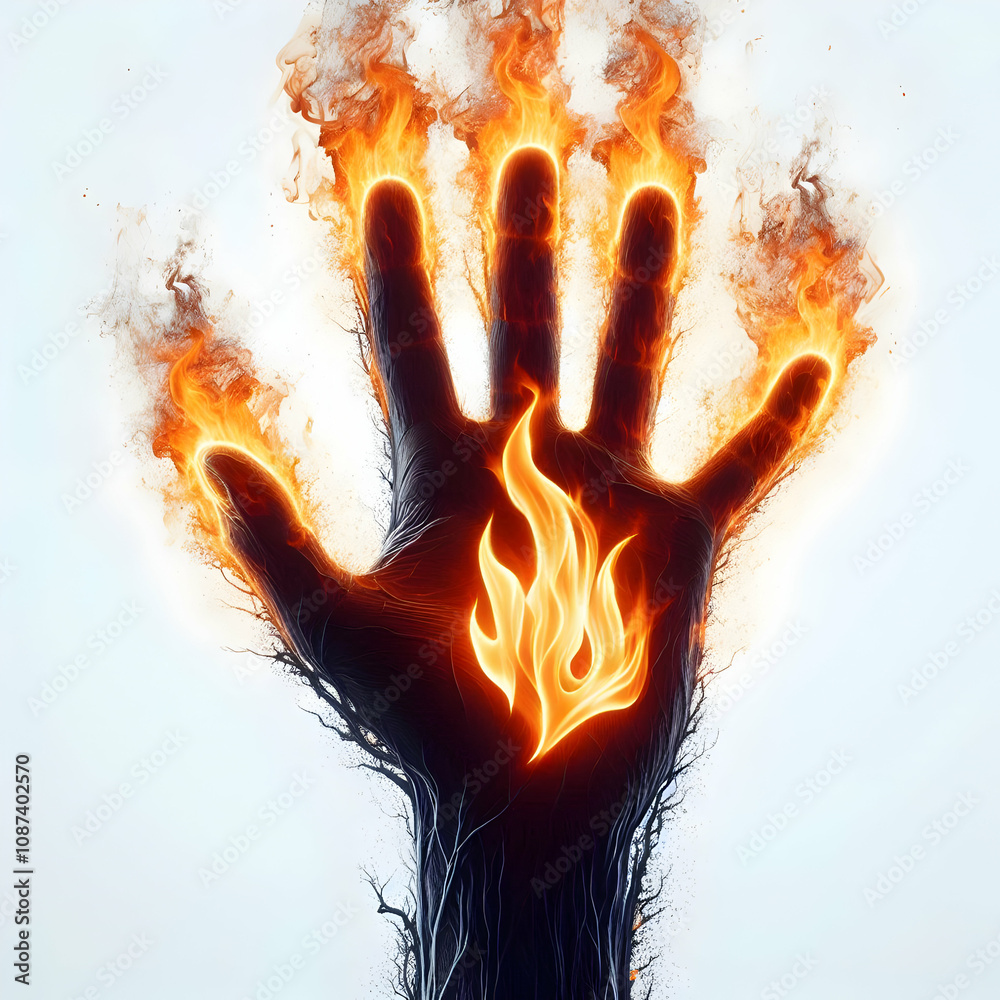 Burning hand and fire symbol isolated concept as A burning hand ...