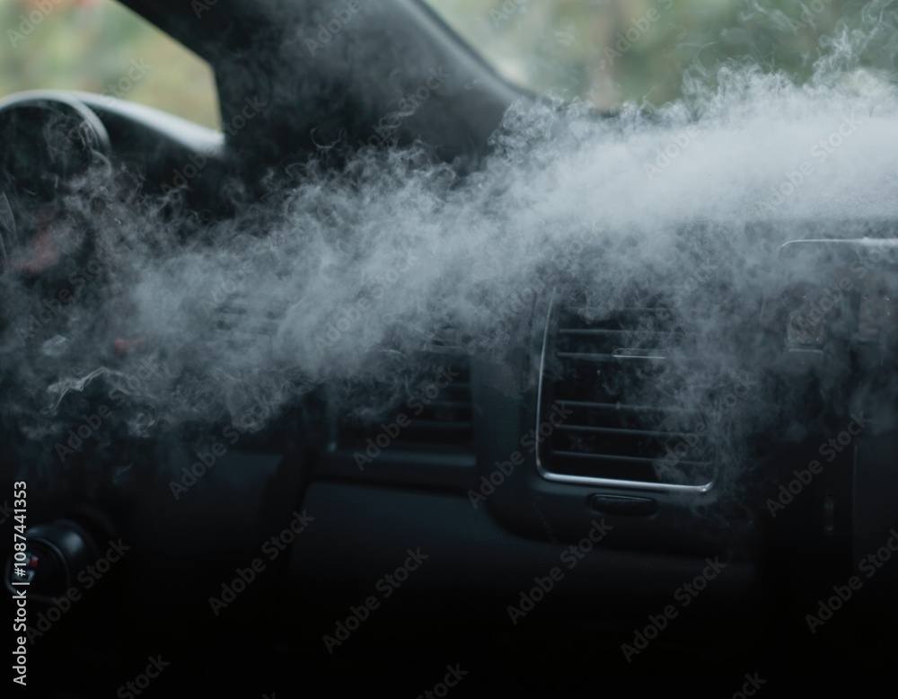 Interior of a Car with Smoke Emitting from Air Conditioning Vents ...