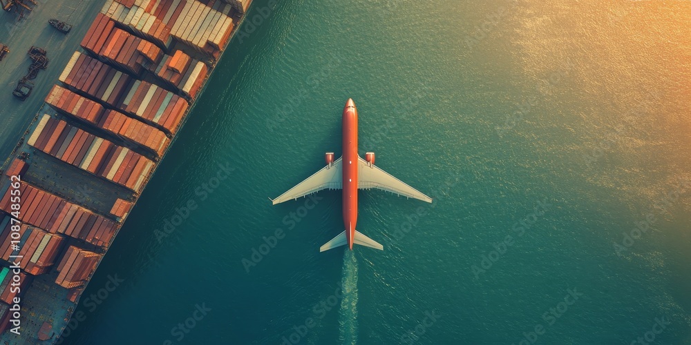 Container cargo freight ship and airplane for logistics in import ...