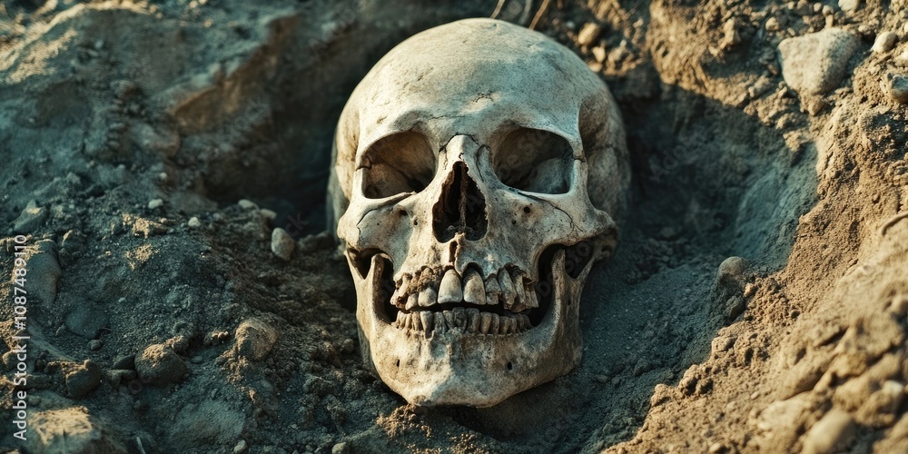 Skeleton and human bones discovered during archaeological excavation of ...