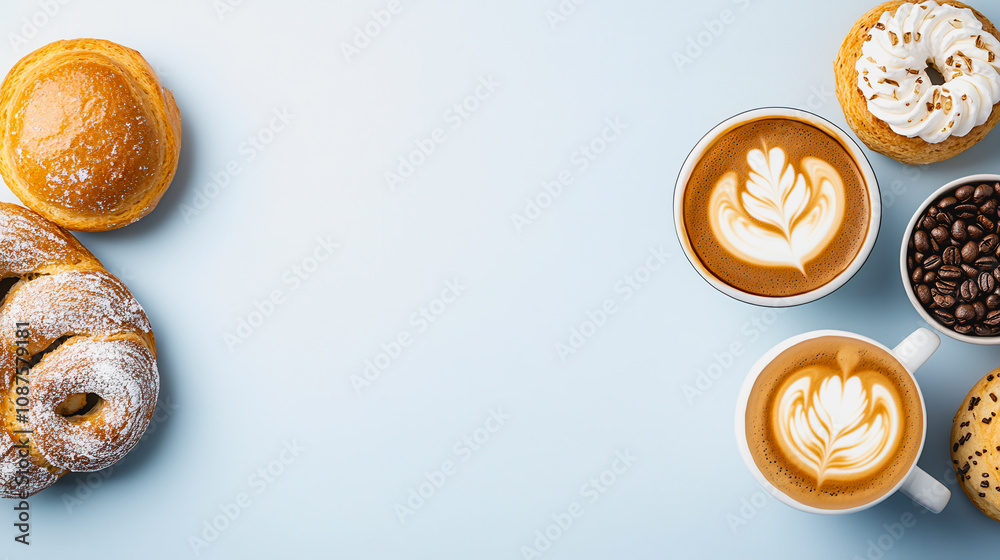 Cozy Morning Coffee Scene with Pastries and Sweets Featuring Lattes ...