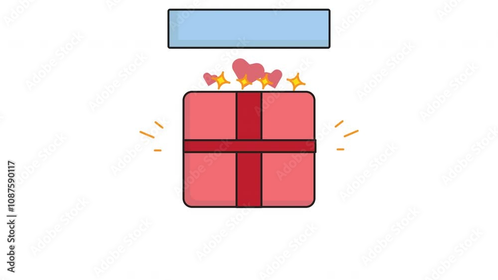 Animated of a gift box with a big red ribbon and sparkling stars. The ...