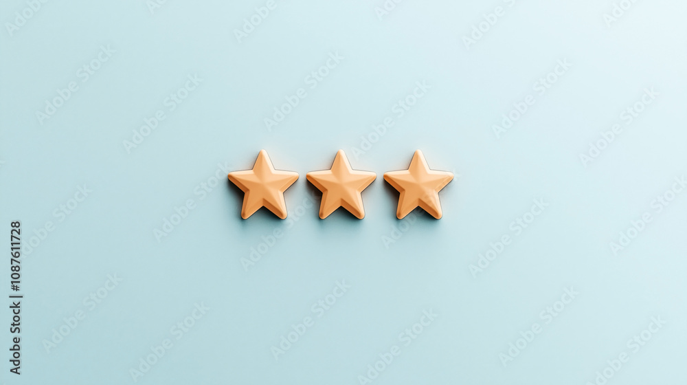 Three gold stars aligned horizontally on a light blue background in a ...