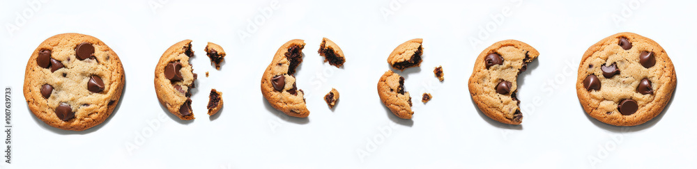 Delicious chocolate chip cookies in various stages of being eaten ...