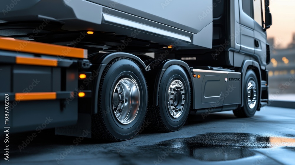 Truck undercarriage close-up with detailed view of chassis and ...