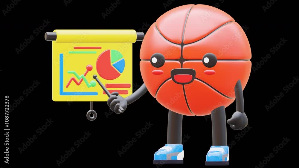 3D Basketball Character Pointing At Mixed Charts Suitable For Data ...