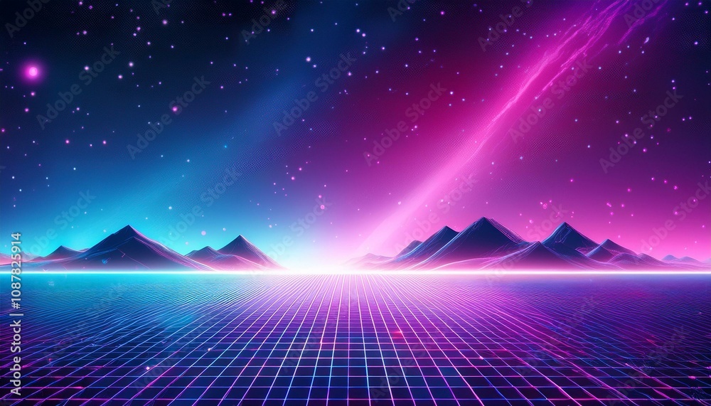 synthwave vaporwave retrowave cyber background with copy space laser ...
